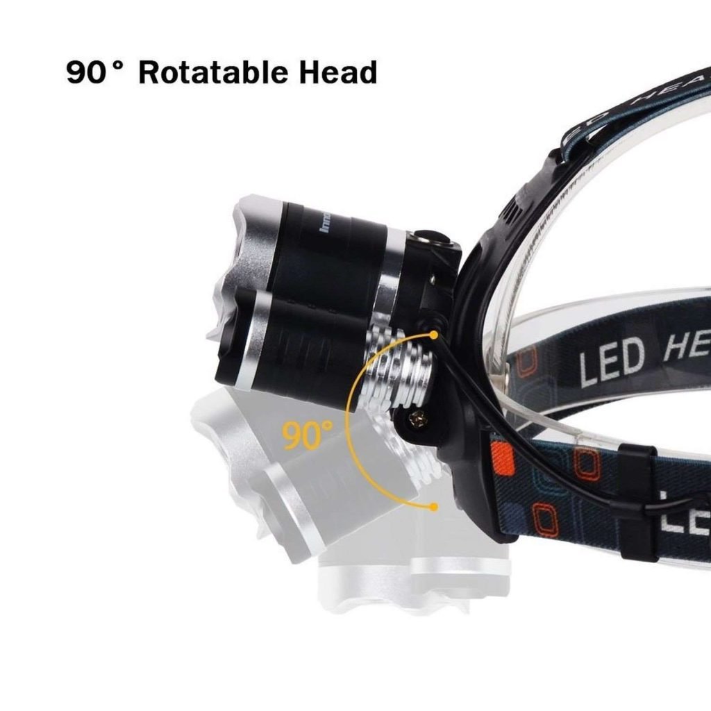 Innogear 5000 Lumen Bright Headlight Headlamp Flashlight Torch 3 Cree ...