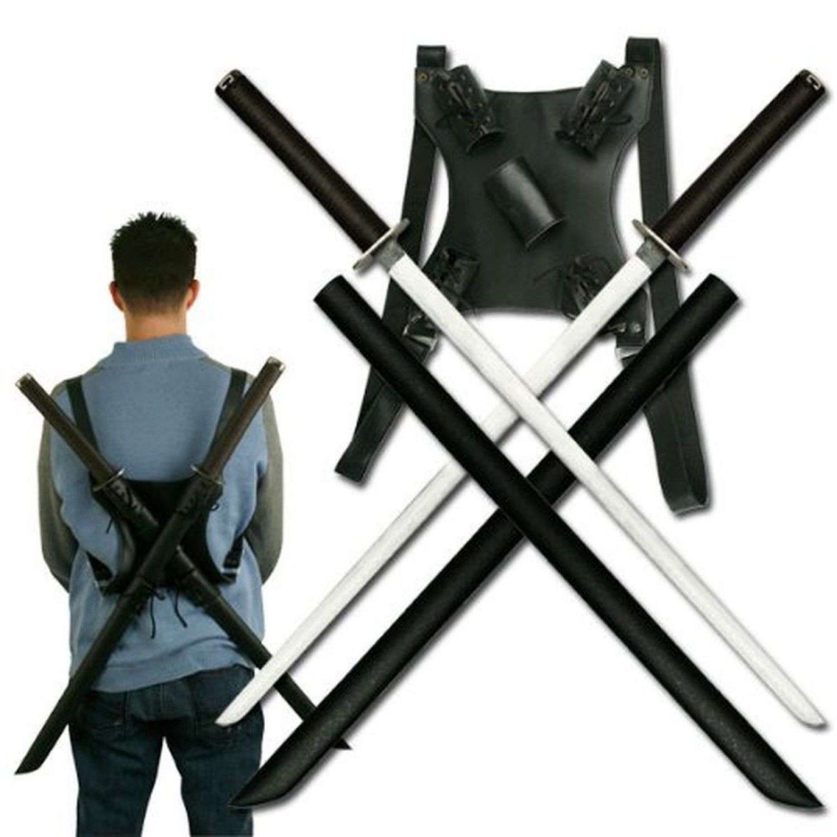 Ace Martial Arts Supply Leonardo Dual Ninja Swords With Back Carrying ...