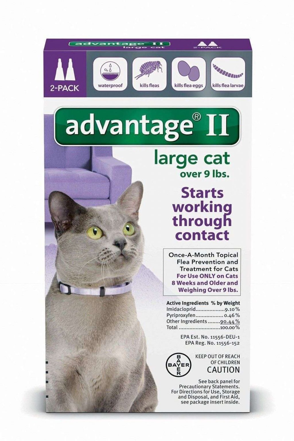 Advantage Ii Flea Control Large Cat (For Cats Over 9 Lbs.) - 2 Month ...