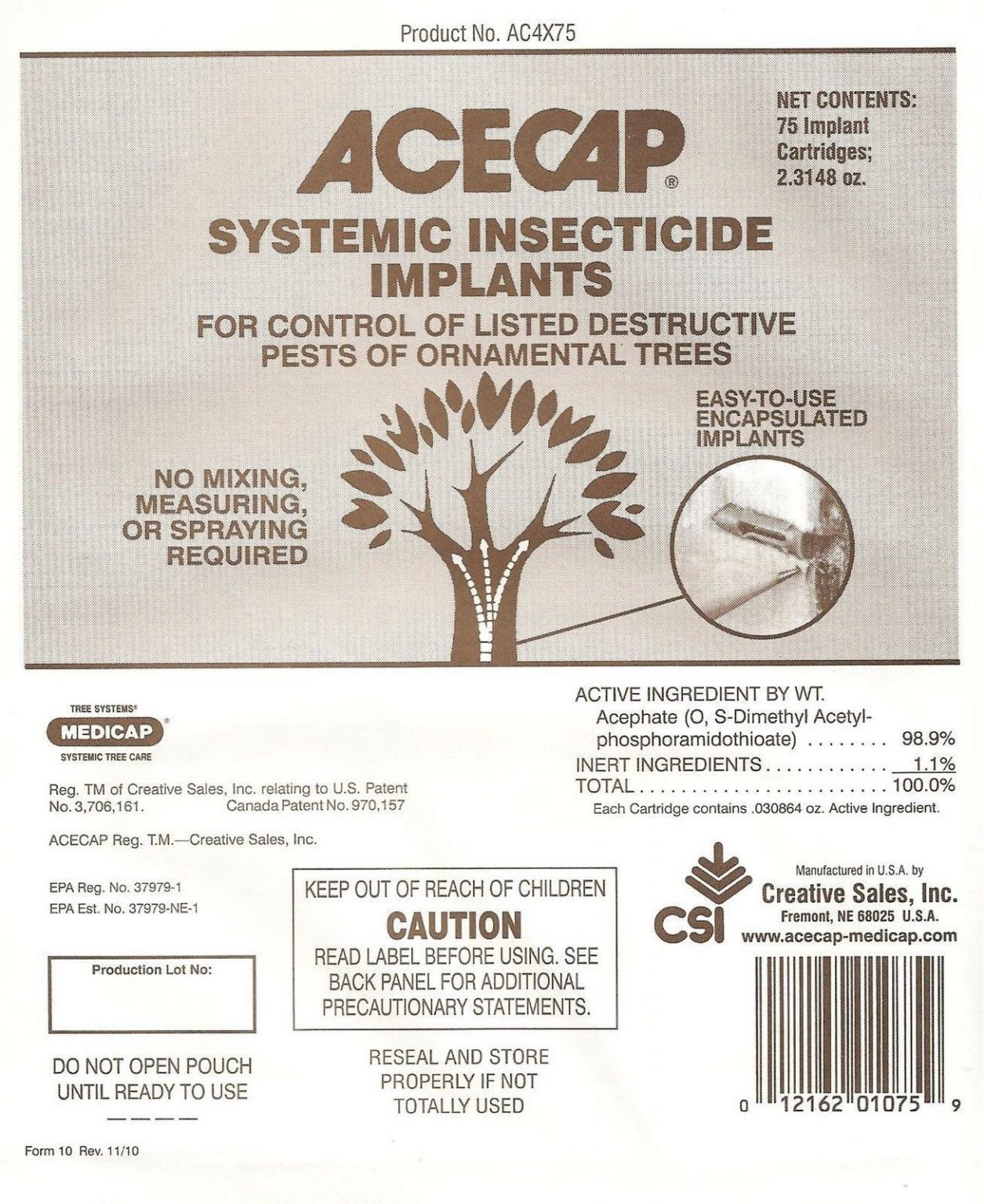 Acecap 75-Pack Systemic Insecticide Tree Implants For Control Of Tree ...