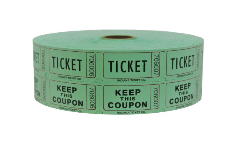 Indiana Ticket CO. 2,000 Green Raffle Tickets Double Roll, 50/50 Raffle ...