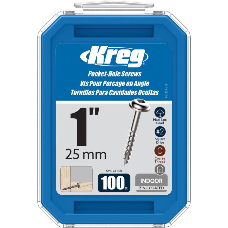 Kreg SML-C1-100 Zinc Pocket Screws, 1 Inch #8 Coarse Thread, Maxi-Loc ...