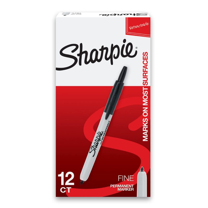 SHARPIE Retractable Permanent Markers, Fine Point, Black, 12 Count 12 ...