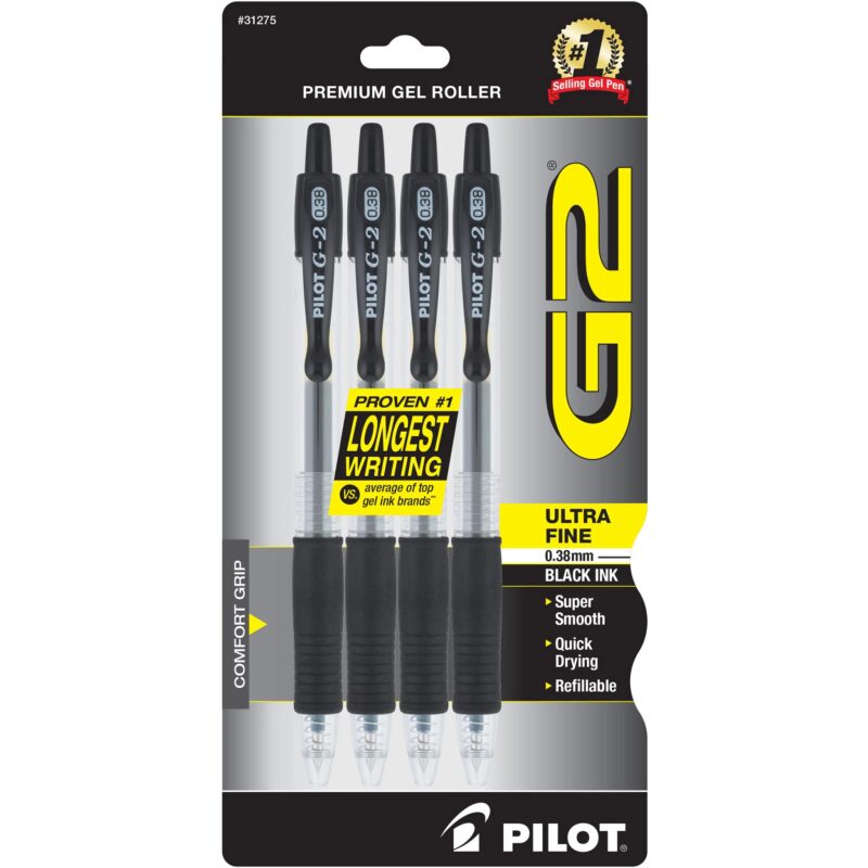 Pilot, G2 Premium Gel Roller Pens, Ultra Fine Point 0.38 Mm, Pack Of 4 ...