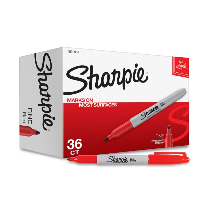 Sharpie Permanent Markers, Fine Point, Red, 36 Count - Swiftsly