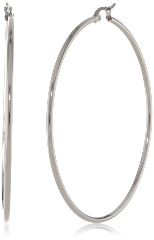 Amazon Essentials Stainless Steel Rounded Tube Hoop Earrings (60mm ...