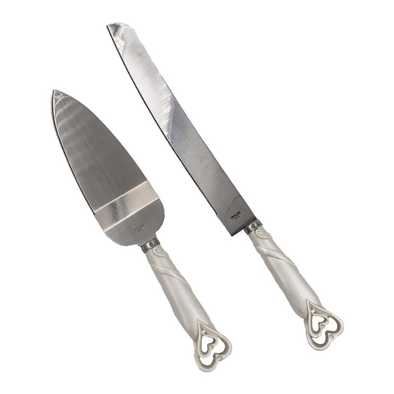 FASHIONCRAFT 2401 Interlocking Hearts Design Cake Knife And Server Set, Wedding Cake Knife And ...