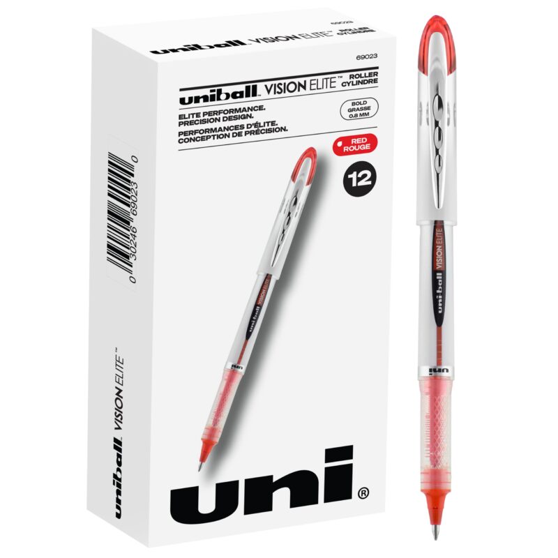 Uniball Vision Elite Rollerball Pens, Red Pens Pack Of 12, Bold Pens ...