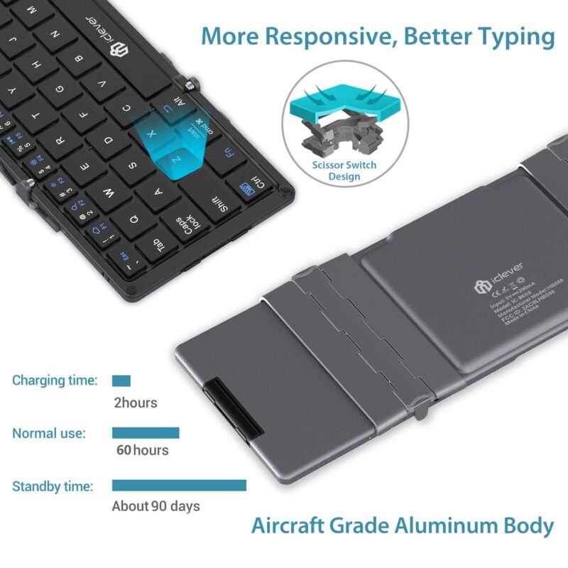 IClever Bluetooth Keyboard, BK08 Folding Keyboard With Sensitive ...