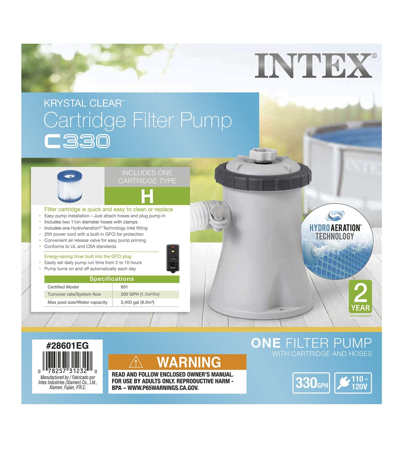 INTEX C330 Krystal Clear Cartridge Filter Pump For Above Ground Pools ...