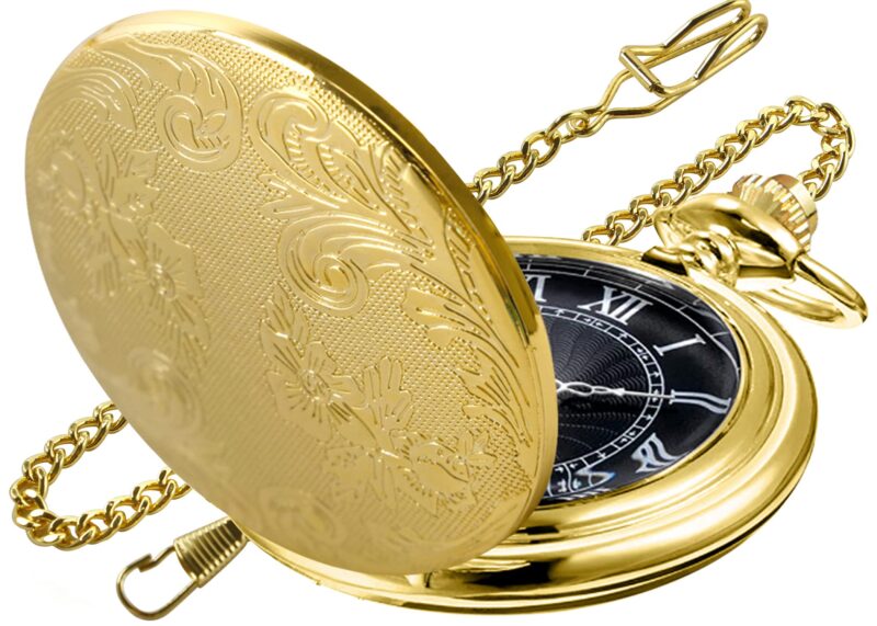 Realpoo Both Sides Gold Carved Flower Quartz Pocket Watch Quartz ...
