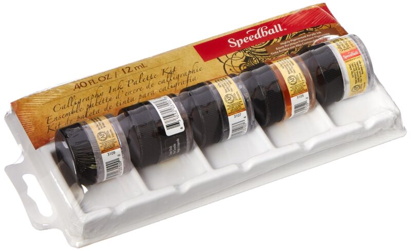 Speedball 4 - Color Pigmented Acrylic Ink & Pen Cleaner Palette Set ...