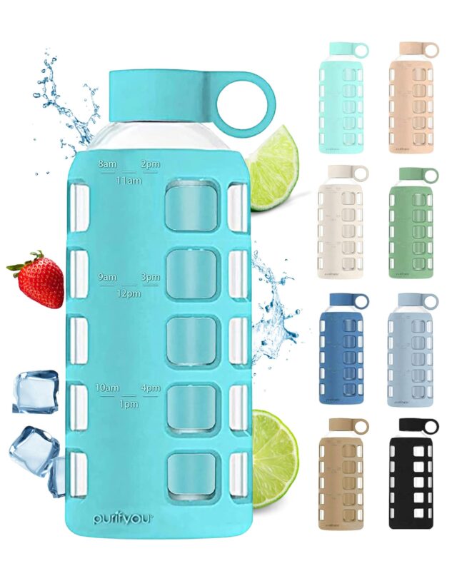 Purifyou Premium 40/32 / 22/12 Oz Glass Water Bottles With Times To ...