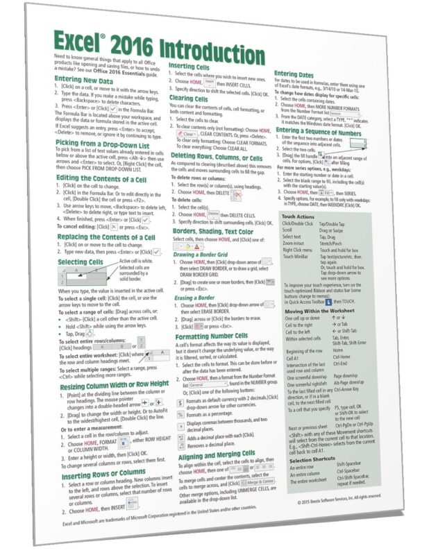 Microsoft Excel 2016 Introduction Quick Reference Guide - Windows Version (Cheat Sheet Of ...