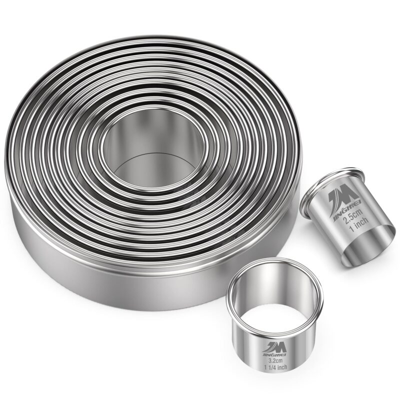 M JINGMEI Round Cookie Biscuit Cutter Set 12 Pieces Graduated Circle ...
