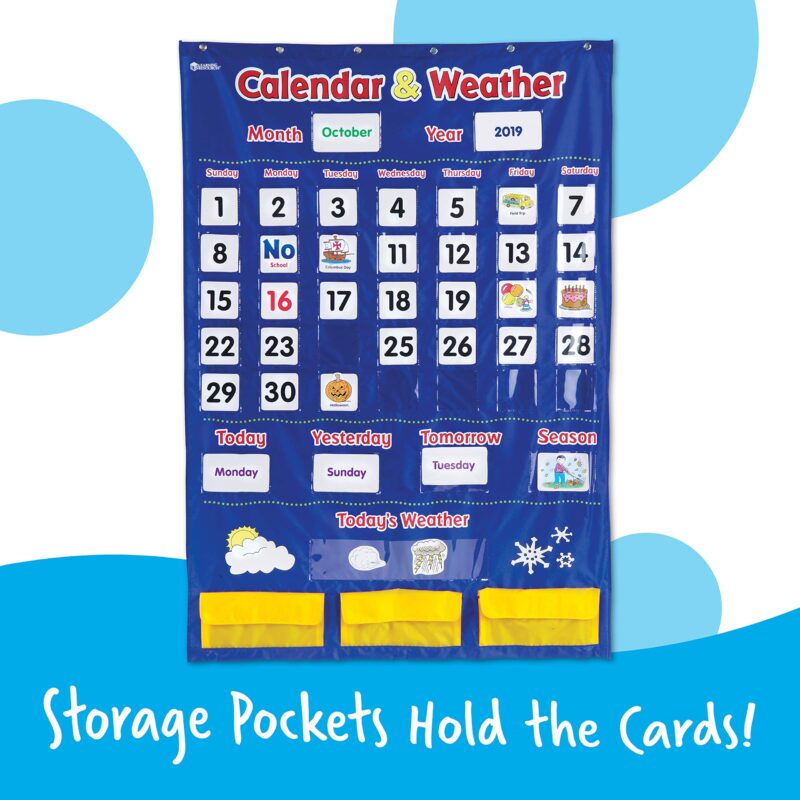 Learning Resources Calendar & Weather Pocket Chart - Classroom Calendar ...