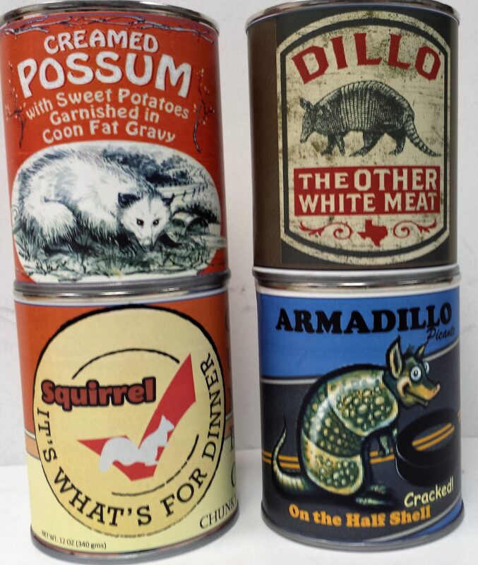 Gag Canned Meat Combo Pack: Creamed Possum, Armadillo, Dillo And ...
