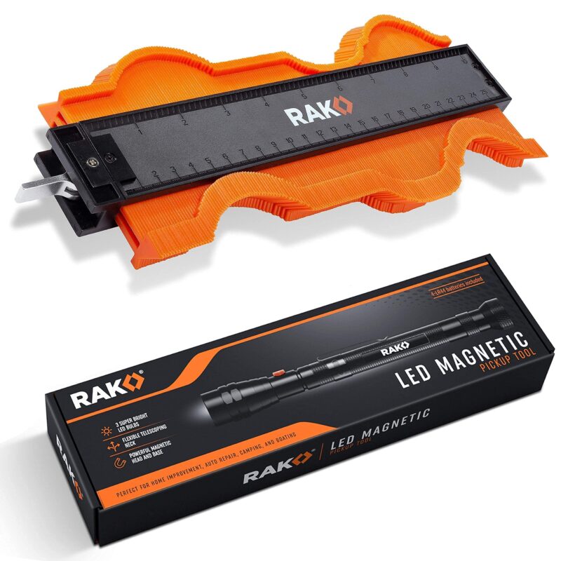 RAK Magnetic LED Pickup Tool Bundle With Contour Gauge (10 Inch Lock ...