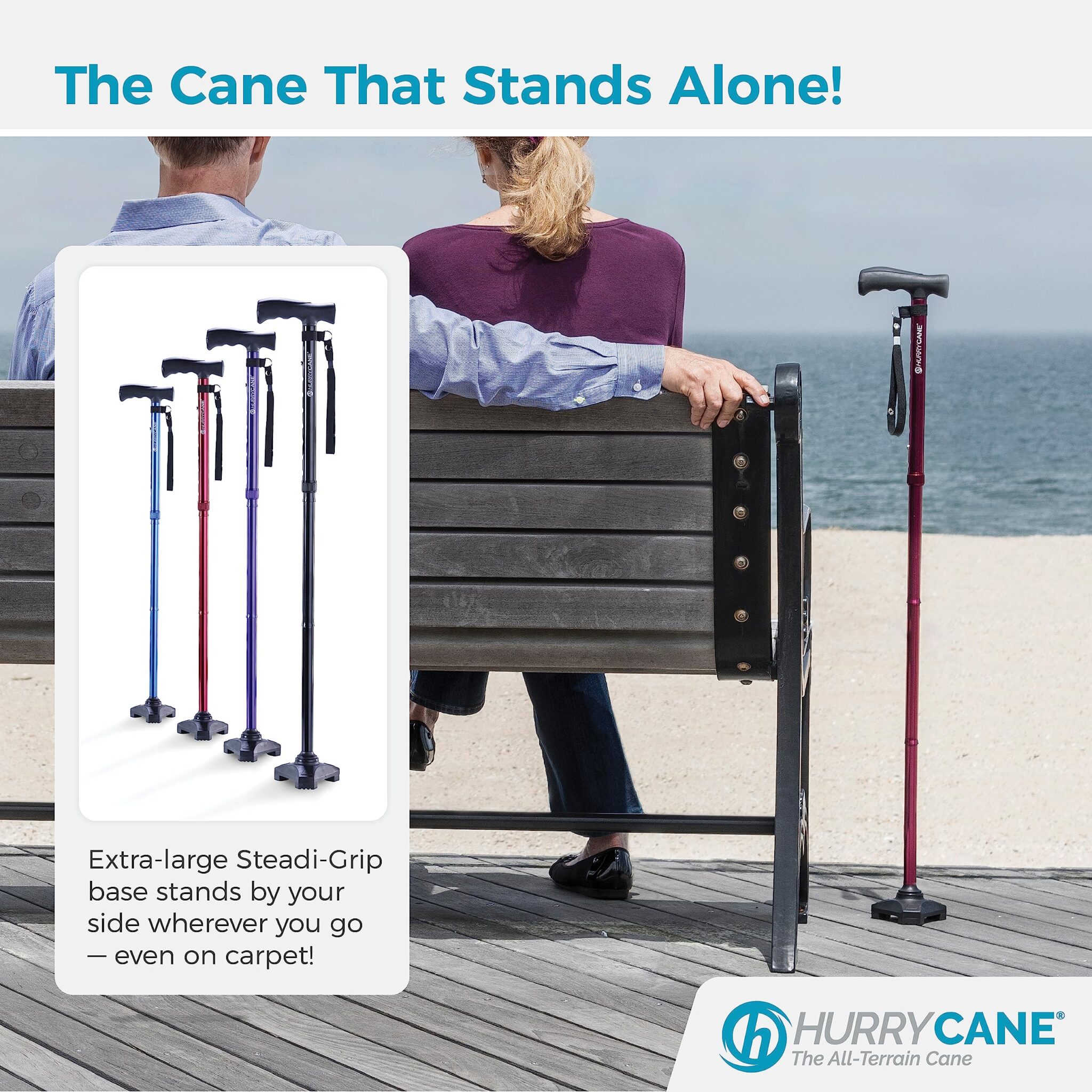 HurryCane HCANE-BK-C2 Freedom Edition Foldable Walking Cane With T ...