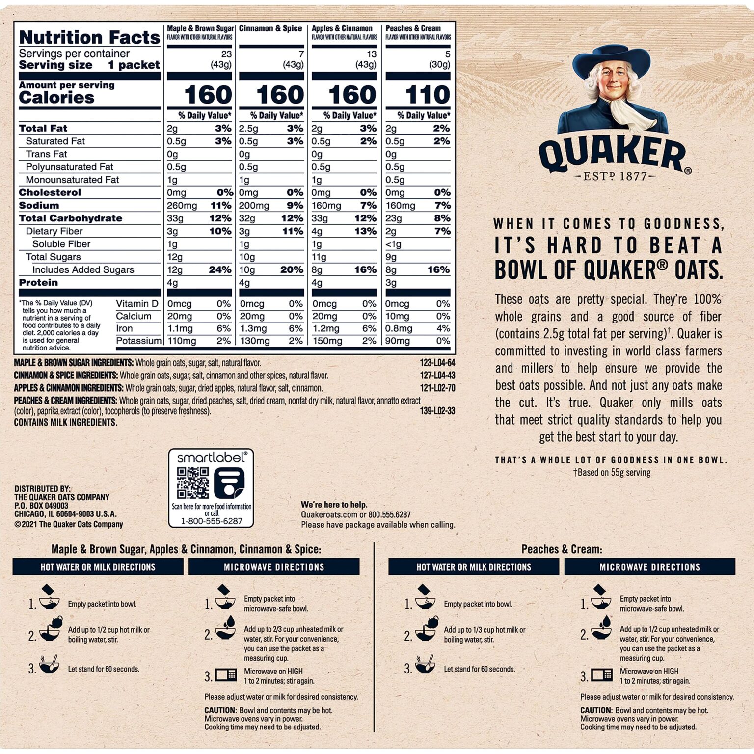 Quaker Instant Oatmeal, 4 Flavor Variety Pack, Individual Packets, 48 ...