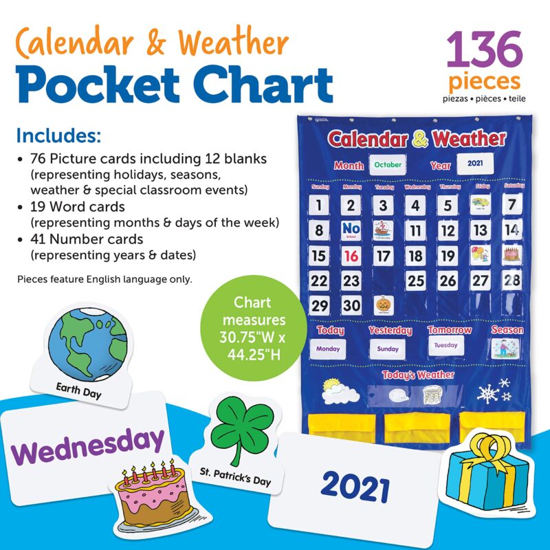 Learning Resources Calendar & Weather Pocket Chart - Classroom Calendar ...