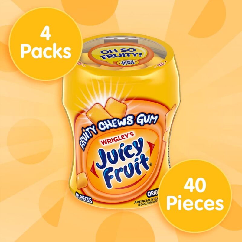 Juicy Fruit Gum (4 Pack) Original Bubble Gum Chewing Gum Bulk Pack, 40 ...