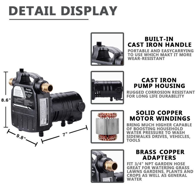 EXTRAUP 115Volt 1/2HP 1500 GPH Heavy Duty High Pressure Cast Iron ...