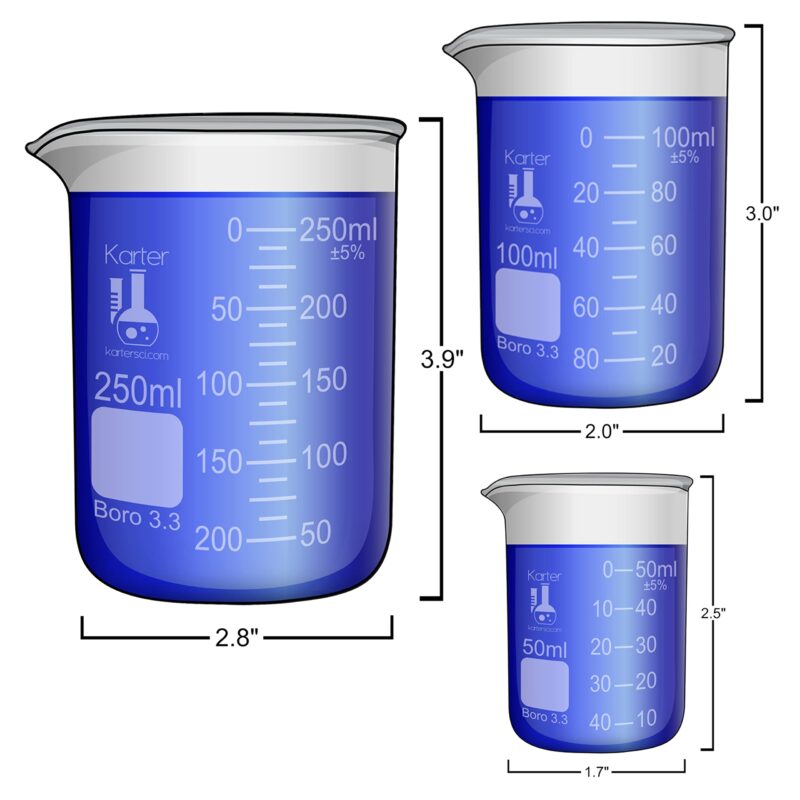 Karter Scientific, 3.3 Boro, Griffin Low Form, Glass Beaker Set - 6 ...