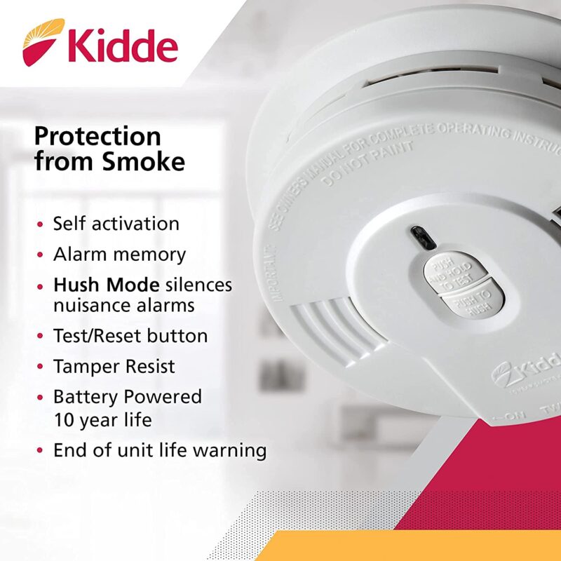 Kidde Smoke Detector, 10-Year Battery, LED Indicators, Replacement ...