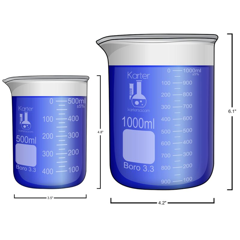 Karter Scientific, 3.3 Boro, Griffin Low Form, Glass Beaker Set - 6 ...