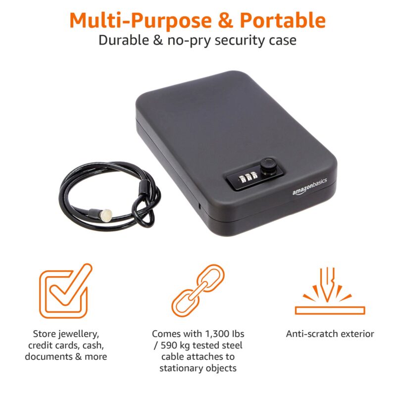 Amazon Basics Portable Security Case Lock Box Safe, Combination Lock ...