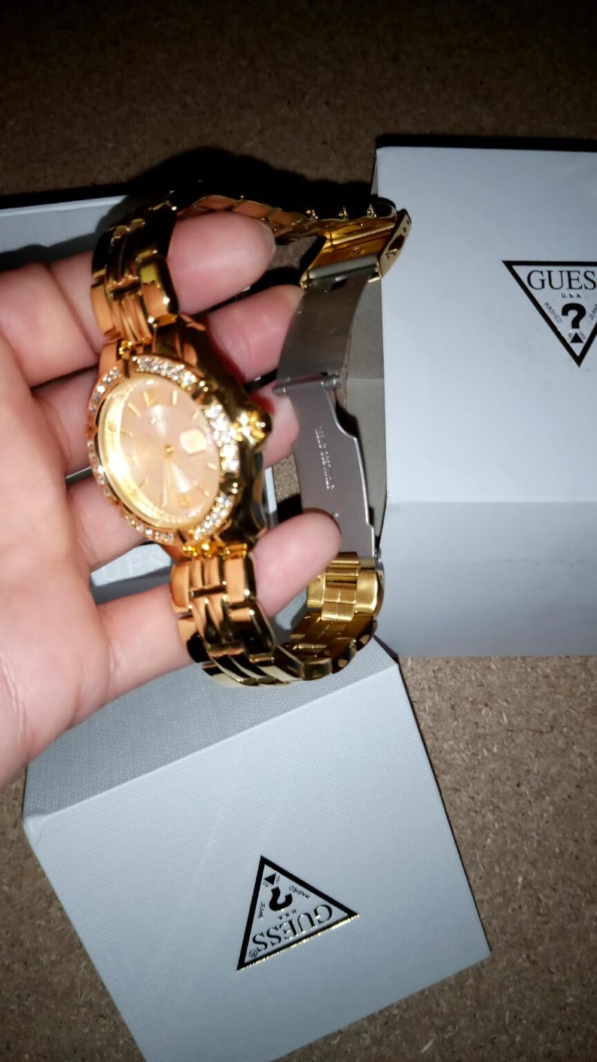 GUESS Bracelet Watch With Date Feature Gold Tone/Champagne/Gold Tone ...