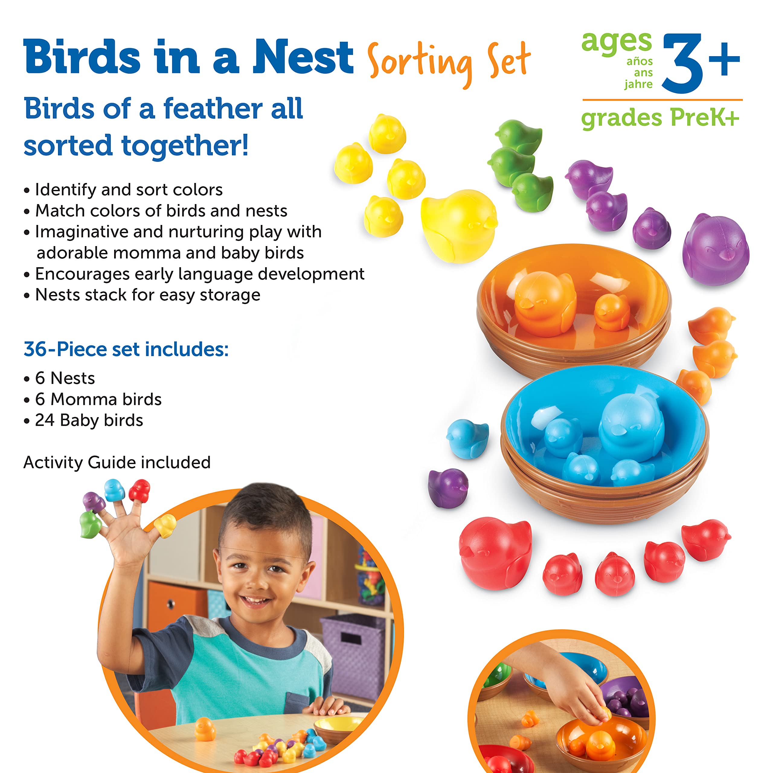 Learning Resources Birds In A Nest Sorting Set, Fine Motor Set, Color ...