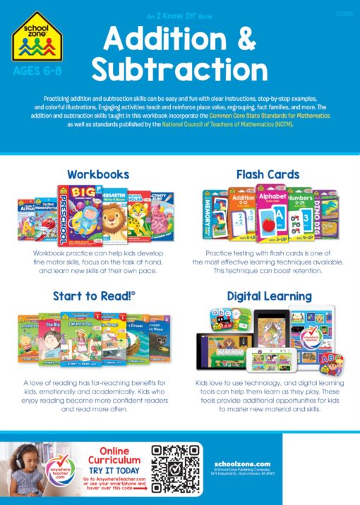 School Zone Addition And Subtraction Workbook: 1st Grade Math, Place ...