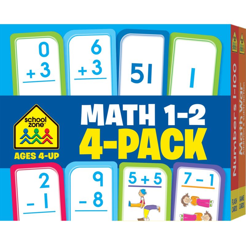 School Zone - Math 1-2 4-Pack Flash Cards - Ages 4+, 1st Grade, 2nd ...