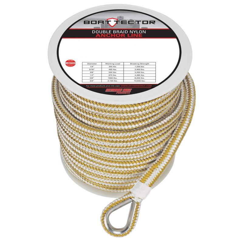 Extreme Max 3006.2258 BoatTector Premium Double Braid Nylon Anchor Line ...