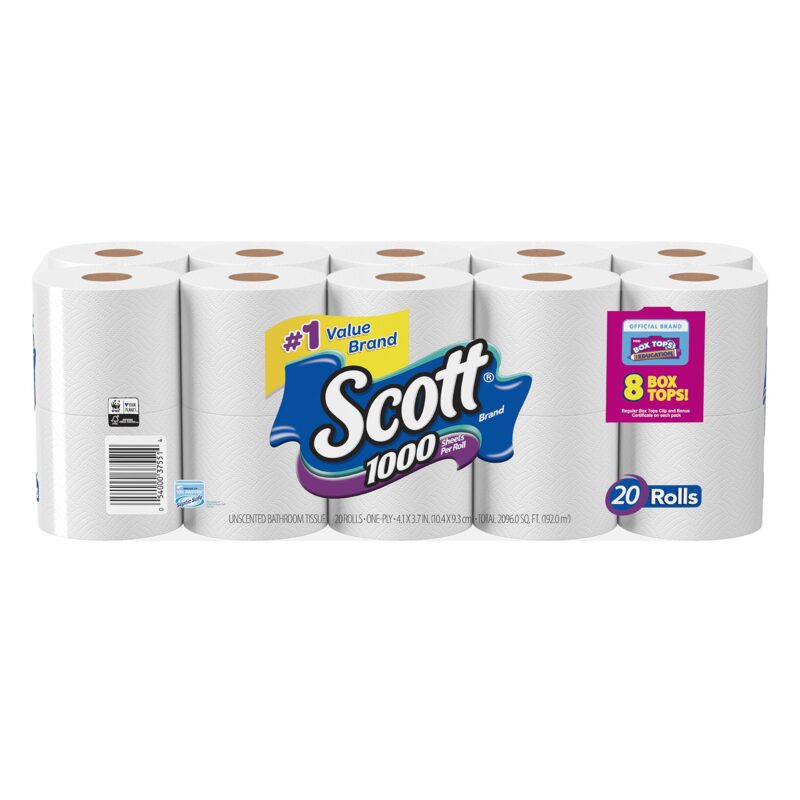 Scott 1000 Sheets Per Roll Toilet Paper, Bath Tissue, 20 Rolls - Swiftsly