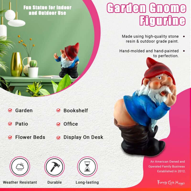 Funny Guy Mugs Middle Finger Gnome Statue - Mooning Gnome - Indoor Or ...