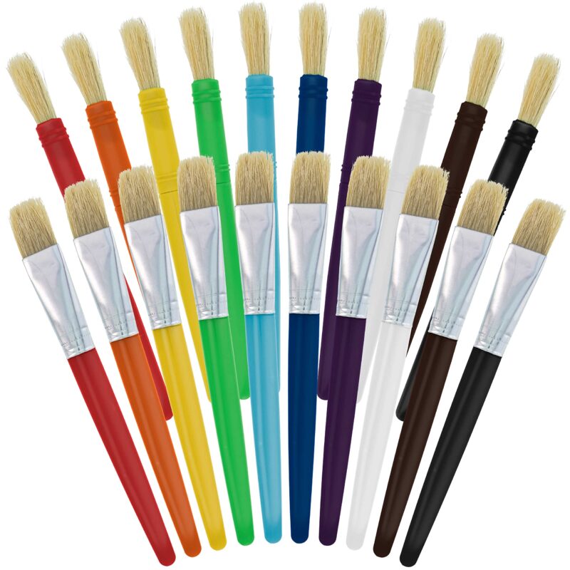 U.S. Art Supply 20-Piece Large Round And Flat Children's Hog Bristle ...