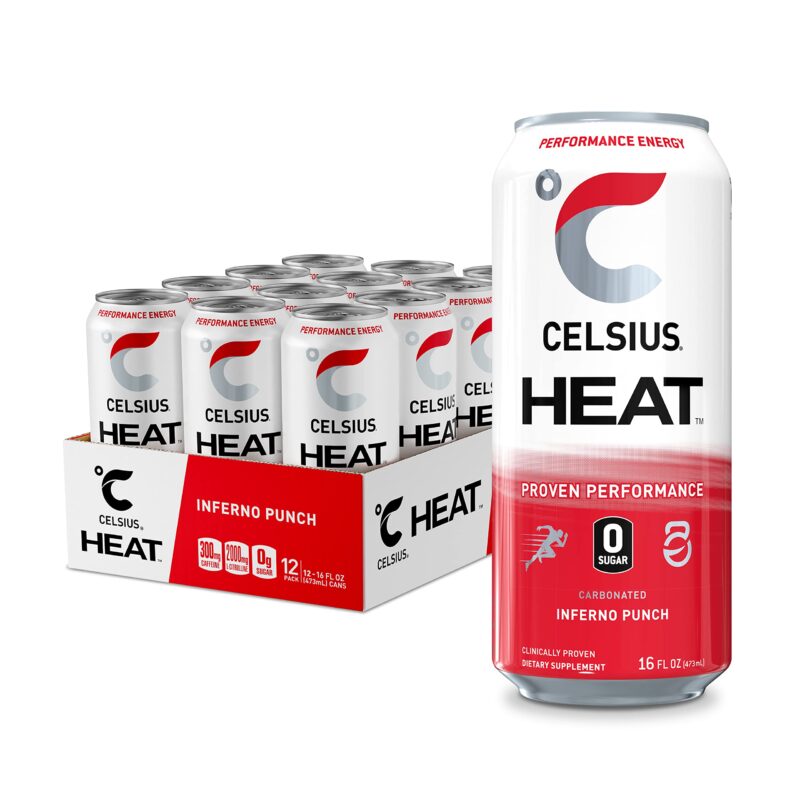 CELSIUS HEAT Inferno Punch Performance Energy Drink, Zero Sugar, 16oz ...