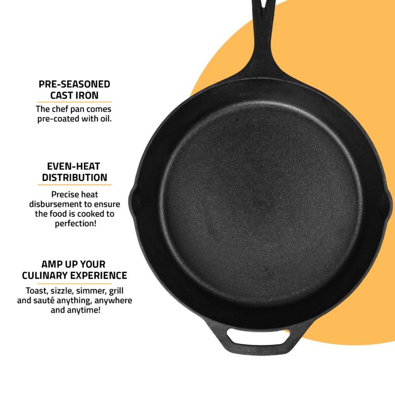 Utopia Kitchen Saute Fry Pan - Chefs Pan, Pre-Seasoned Cast Iron ...