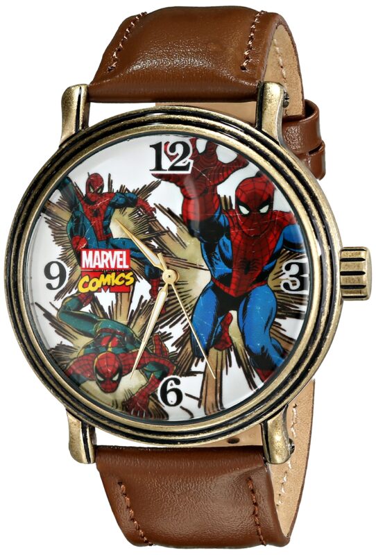 Marvel Spider-Man Adult Vintage Analog Quartz Watch Brown Leather ...